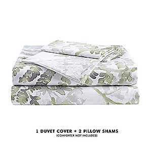 Intelligent Design Reversible 100% Cotton Sateen Duvet-Breathable Comforter Cover,Modern All Season Bedding Set with Sham(Insert Excluded),Judith,Palm Leaf GreenFull/Queen(90"x90")