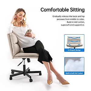 EMIAH Armless Office Desks Chair with Wheels PU-Padded Vanity Chair Mid-Back Ergonomic Home Office Computer Chair Comfortable Adjustable Swivel Task Chair with Thickened Cushion
