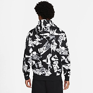 Nike Men's Essentials+ Allover Print Fleece Hoodie Black/White Medium