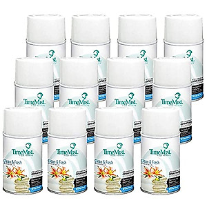 TimeMist Premium Metered Air Freshener Refills - Clean & Fresh - 7.1 oz (Case of 12) - 1042771 - Lasts Up To 30 Days and Neutralizes Tough Odors