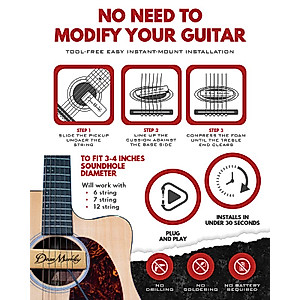 Dean Markley Pro Mag Plus XM Acoustic Guitar Single Coil Pickup, Smooth Maple Wood Design Active Soundhole Pickup Ebony Finish, Perfect String Balance and 15 Ft Low Noise for Steel-String Guitars
