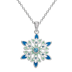 Disney Frozen Fine Silver Plated Blue Crystal Snowflake Pendant Necklace, 18" Chain