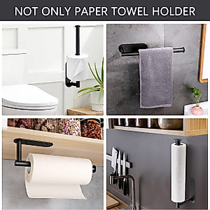 EARTHALL Hanging Paper Towel Holder Under Cabinet no Drilling, Black Hand Towel Holder for Bathroom Wall, Self Adhesive Paper Towel Holder Wall Mount, Paper Towel Rack for Kitchen/RV, Kitchen Decor