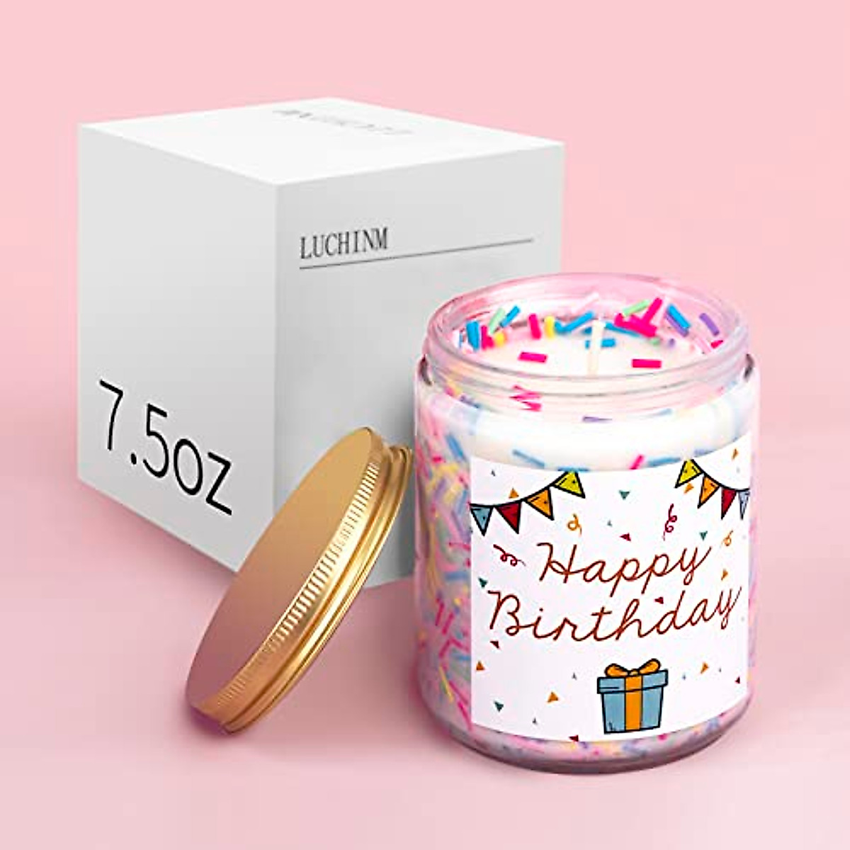 Happy Birthday Candle,Vanilla Birthday Cake Candle with Rainbow Sprinkle,Birthday Gifts for Women,Her,Friends