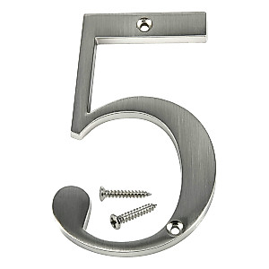 Distinctions by Hillman 843325 4-Inch Brushed Nickel Flush-Mount House Number 5, 1 Count (Pack of 1)