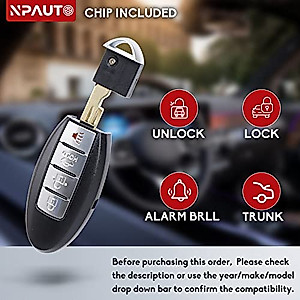 NPAUTO Key Fob Replacement Fits for Nissan Altima 2007-2012, Maxima Murano 09-14, Infiniti G25 G35 G37 FX35 Q60 & More Keyless Entry Remote Control Smart Proximity Car Key Fobs KR55WK48903 KR55WK49622