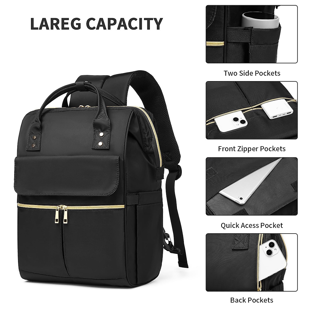 seyfocnia Laptop Backpack for Men,15.6 Inch Computer Bags for Laptops for Men Travel Backpack Purse Nurse Teacher Backpack College Work Bags Waterproof Laptop Backpack for Women with USB Port,Black