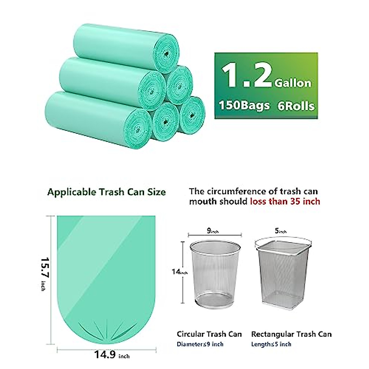 Compostable Trash Bags 1.2 Gallon 150 Packs,AYOTEE Small Compost Bags,Small Biodegradable Trash Bags Green Are Suitable For 1-2 Gallon And 4-8 Liter Tiny Trash bags can liner