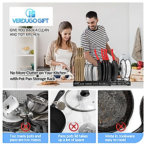 Pot Rack Organizer for Under Cabinet-Expandable Pots and Pans Organizer with 10 Dividers & 2 DIY Methods,Pots Lid Organizer Holder for Kitchen Cookware,Cookie Sheet Organizer Rack for Cabinet