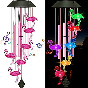Solar Flamingo Wind Chimes, Flamingo Gifts for Women/Mom/Grandma/Wife/Daughter/Sister,Pink Flamingo Outside Garden Yard Decor
