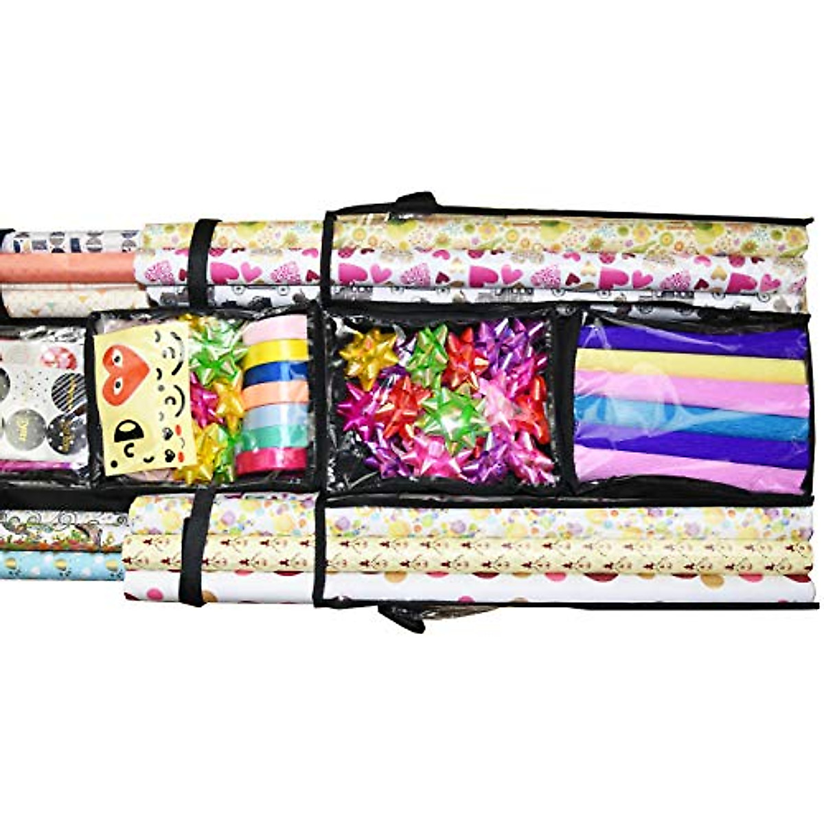Freegrace Double Sided Hanging Gift Wrap Organizer | Large 16" x 41" Wrapping Paper Rolls Storage Bag | Tearproof & Space Saving Closet Gift Bag Organization Solution (Black)