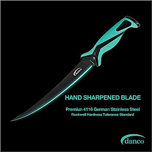 danco Pro Series 7" Fillet Knife | Full Tang German G4116 Stainless-Steel Blades with Teflon Coating, Molded Nylon Sheath, Perfect for Saltwater Fishing & Hunting