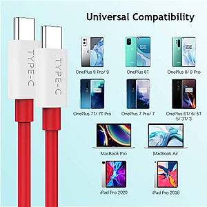 COOYA 65W Warp Charge Cable for OnePlus 9 Pro 8T Charging Cable USB C to USB C Cable Compatible for MacBook Air MacBook Pro 13 Inch 2020, 6.6FT Super Fast Charging Cord for Samsung S21 Ultra 5G S20 FE