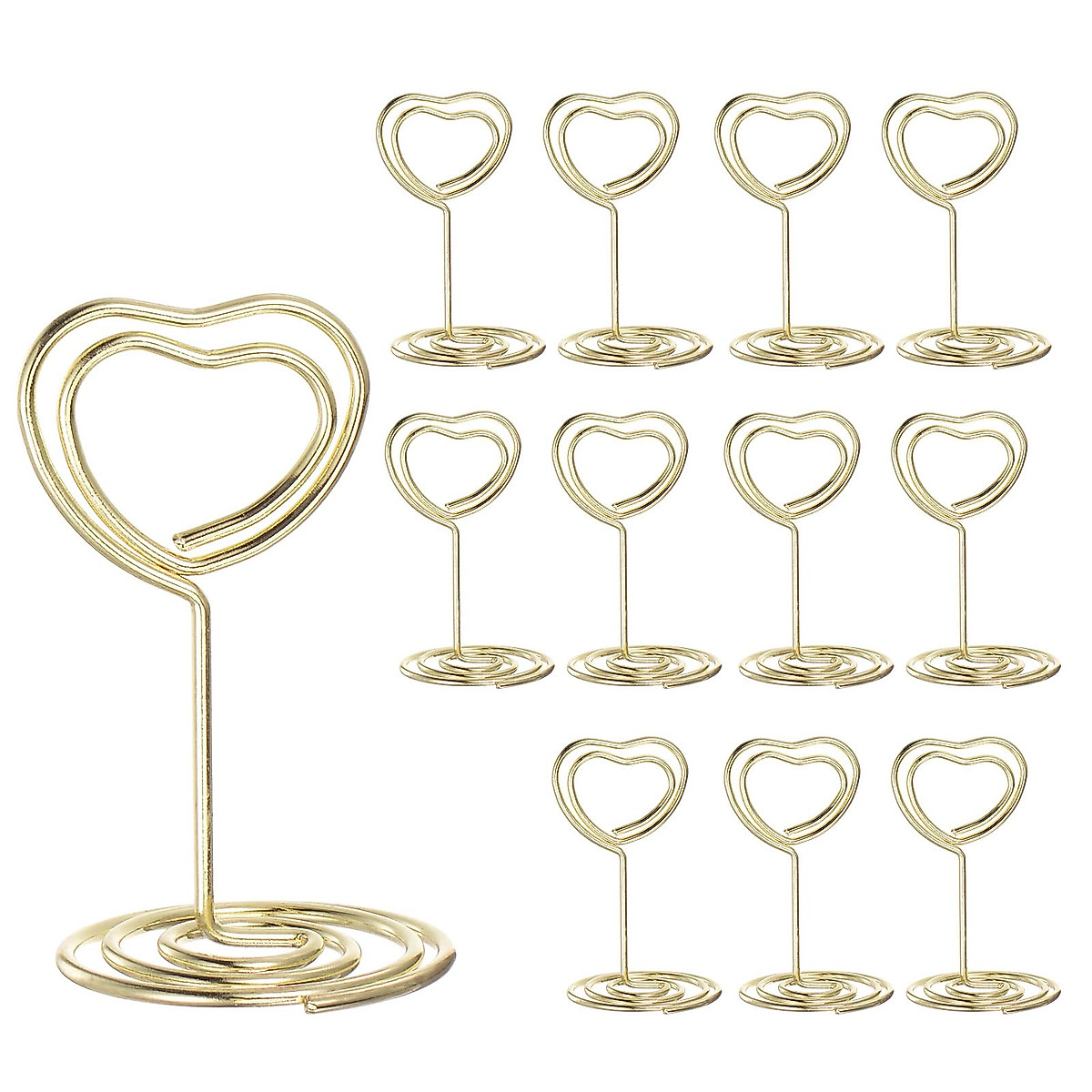 HARFINGTON 12pcs Table Number Holders 1.97 Inch 50mm Tall Mini Heart Shape Steel Photo Holders for Centerpieces Table Place Card Holders for Wedding Reception Party Office Home, Silver Tone