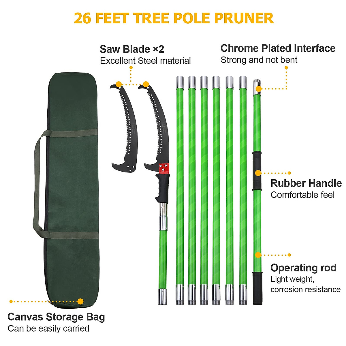 26 Feet Tree Pole Pruner Manual Branches Trimmer Tree Branch Garden Tools Loppers Hand Pole Saws Extendable Height