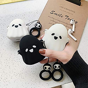 Besoar Black Ghost for Airpod 1/2 Case, Cartoon Cute Fashion Cool Silicone Design Character Cover for Airpods, Unique Stylish Kawaii Funny Fun Protective Shell Girls Women Kids Boys Cases Air Pods 2&1