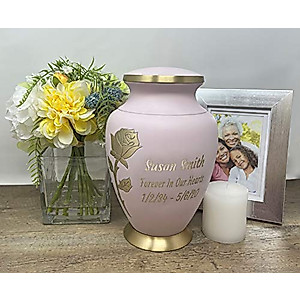 Momentful Life Custom Engraved Pink Rose Cremation Urn - Adult Cremation Urn Solid Brass