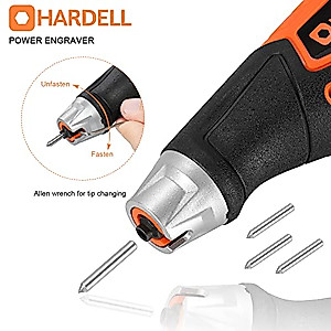 HARDELL 15W Engraver,5 Speed Etching Power Tool Equipped with Soft Rubber Handle and Tungsten Carbide Steel Bits,Mini Multi-Function for Tile,Metal,Stone,Wood,Leather,Glass,PVC Pipe,DIY Crafts