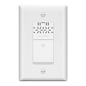 LIDER No Neutral Wire Required Humidity Sensor Switch, Automatic Humidity Detection, Air Circulator, Bathroom Fan Automated Control, Adjustable Timing, 1-Pole, White, Wall Plate Included