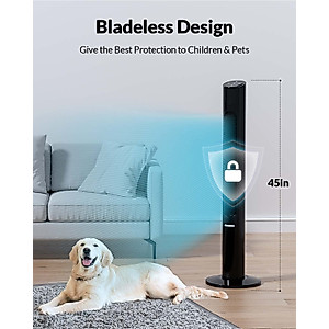 NIUVUIN Tower Fan, 45-Inch Oscillating Fan with Remote, 8 Speed Settings & 4 Modes, Bladeless Fans with Night Light, LED Display, 12 H Timer, Low Noise for Bedroom Living Room Home Office