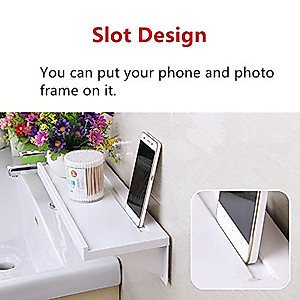 Loouer No Drilling Floating Wall Ledges 15.35inch Wall Mounted Bathroom Shelf with Suction Cup Decorating Shelf for Pictures Ornaments Bedroom Bathroom Home (White)