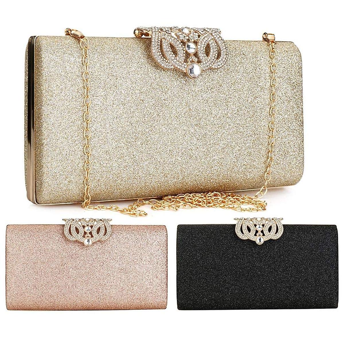 Women Sparkling Clutches Purse Rhinestone Evening Box Clutch Bag for Wedding Party (Pink)