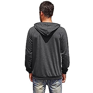 COOFANDY Men Casual Hooded Long Sleeve Sweatshirt Lightweight Pullover Hoodied Dark Grey