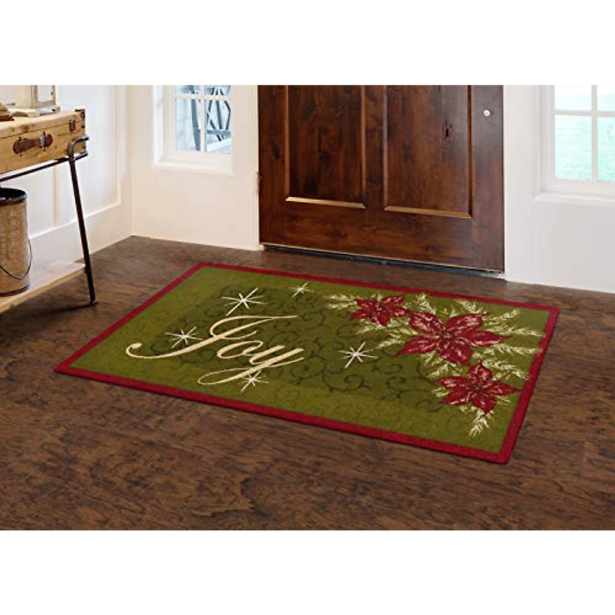 Brumlow MILLS Poinsettia Joy Holidays Washable Festive Floral Indoor or Outdoor Christmas Rug for Living or Dining Room, Bedroom and Kitchen Area, 30" x46" , Green