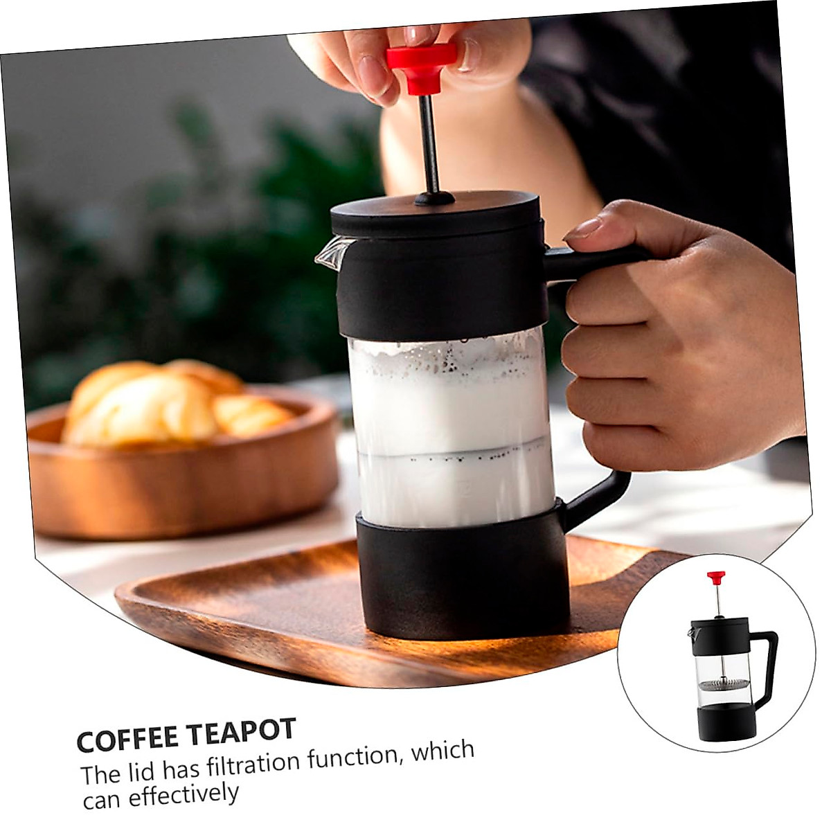 LABRIMP Stainless Tea Kettle French Coffee Press Espresso Coffee Machine Hand Drip Coffee Tea Infusion Pot Coffee Machines for Home Espresso Shots High Borosilicate Glass