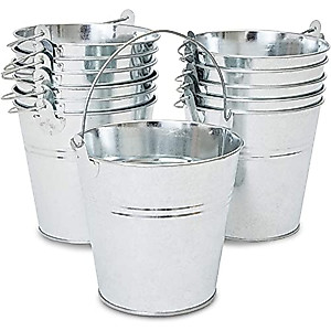 12 Pack Galvanized Metal Buckets with Handles for Party Decorations, Small Tin Pails (5 in)