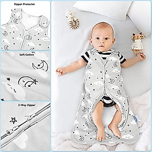 TILLYOU Cotton Sleep Sack 2 Pack - TOG 1 Baby Wearable Blanket with 2-Way Zipper, Extra Soft Sleeveless Sleeping Bag for Infants, 6-12 Months, Grey Cloud & Gray Arrow