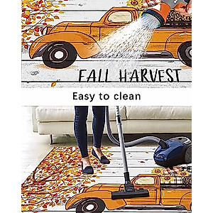 Outdoor Area Rug for Patio,Thanksgiving Autumn Farm Truck Pumpkins Camping Rugs Indoor Large Floor Mat 4x6ft,Fall Orange Leaf Flowers on Wooden Outside Carpet for Deck RV Picnic Porch Backyard
