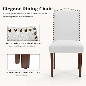 DUMOS Dining Chairs Set of 4, Fabric Dining Room Chairs, Upholstered Parsons Chairs with Nailhead Trim & Wood Legs, Kitchen Side Chair for Dining Living Room,Bedroom - Grey