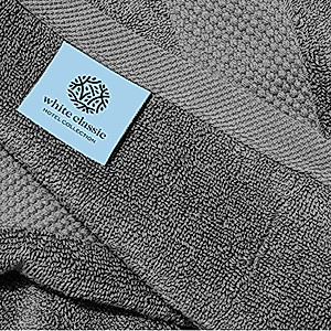 White Classic Luxury Hand Towels for Bathroom-Hotel-Spa-Kitchen-Set - Circlet Egyptian Cotton - 16x30 Inches - Set of 6 (Gray)