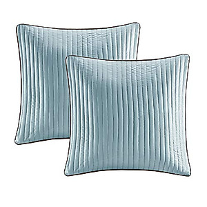 Madison Park Aubrey Cozy Comforter Set, Faux Silk Jacquard Paisley Design - All Season Down Alternative Bedding with Cotton Bed Sheets, Bed Skirt & Toss Pillows, Queen Blue 12 Piece