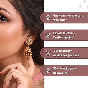 Tarinika Antique Gold Plated Utash Jhumkas with Temple Design - Indian Earrings for Women | Perfect for Ethnic Occasions | Traditional South Indian Jewelry | 1 Year Warranty*