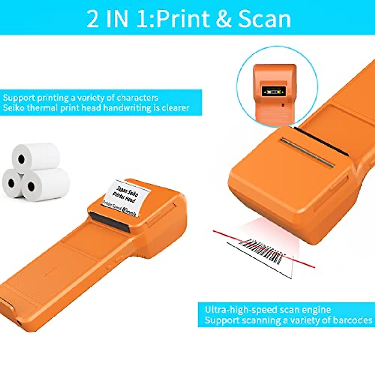 POS Receipt Printer 58mm Thermal Receipt Printer Bluetooth Handheld POS Machine Terminal Printer,Mobile POS Portable Back Clip Receipt Printer with Barcode Scanning Function