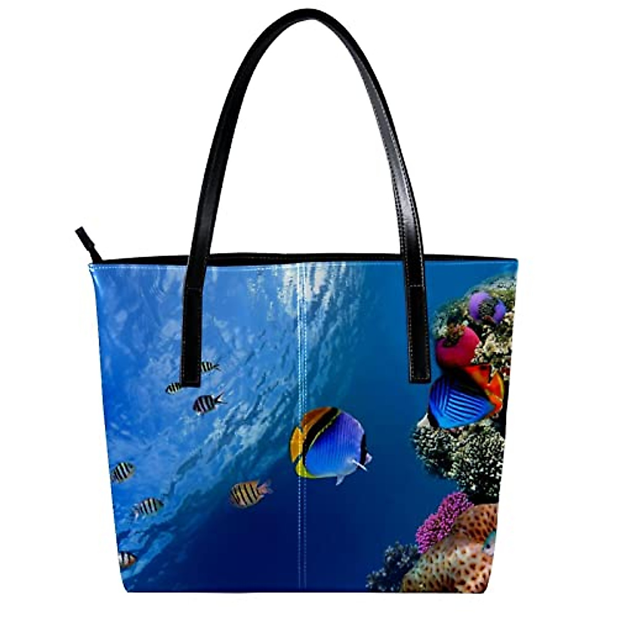 Women's Large Size Canvas Shoulder Bag Hobo Crossbody Handbag Casual Tote, Ocean Tropical Fish Coral