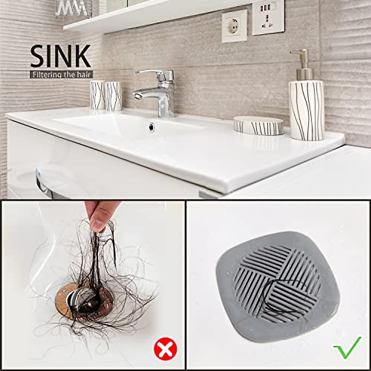 Hair Catcher Shower Drain Cover Durable Silicone 5.5 Inches Bathroom Accessories Drain Plug Drain Protector Hair Stopper for Kitchen Bathtub and Laundry Pink 2 Pack