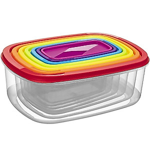 Rectangle Food Storage Containers, Set of 7 - Southern Homewares - Colorful Rectangle Holders w/Snap-On Lids