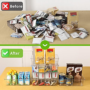 Moretoes 6 Pack Clear Plastic Storage Bins with Dividers, Food Storage Organizer Bins for Pantry Kitchen Fridge Cabinet Organization, 4 Compartment Holder for Organize Packets Spices Pouches Snacks