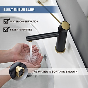 GUUKAR Bathroom Basin Faucet, Black and Gold Single Handle One Hole Stainless Steel Lavatory Faucet, Modern Vanity Faucet for Bathroom, RV