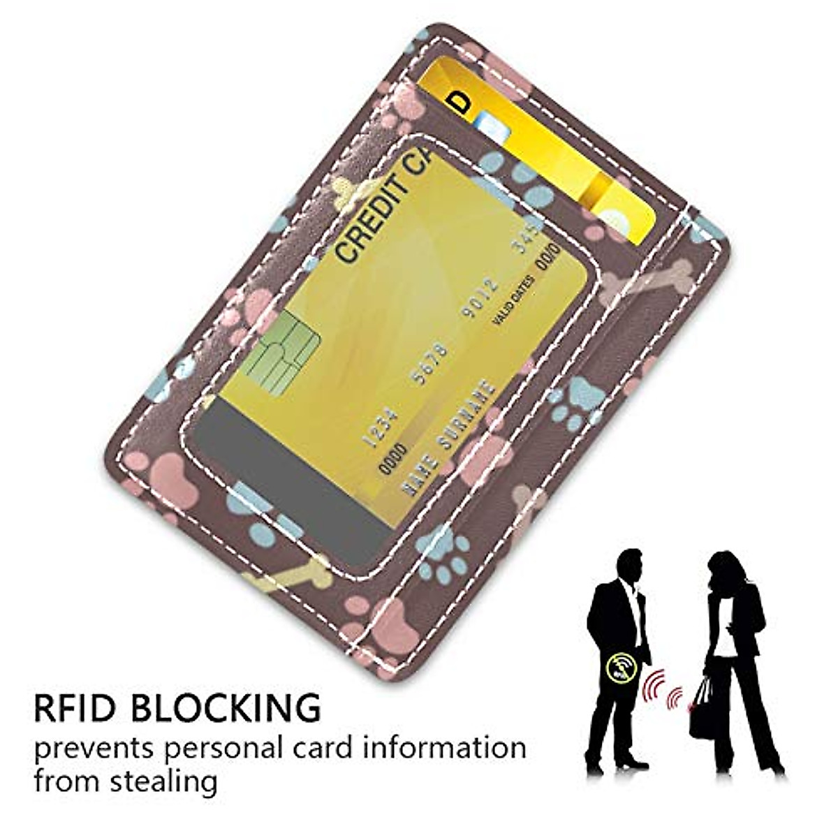 Linomo Thin leather Card Holder and Money Clip Vintage Dog Paw Print Bones Wallet RFID Blocking for Men & Women