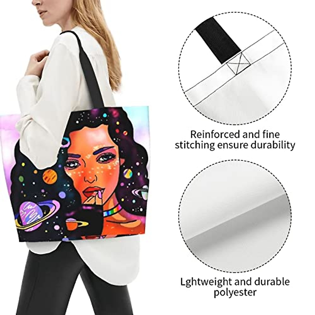 JYSDZSE African American Woman Tote Bag Shoulder Handbag For Daily Use Lightweight Durable shopping bag