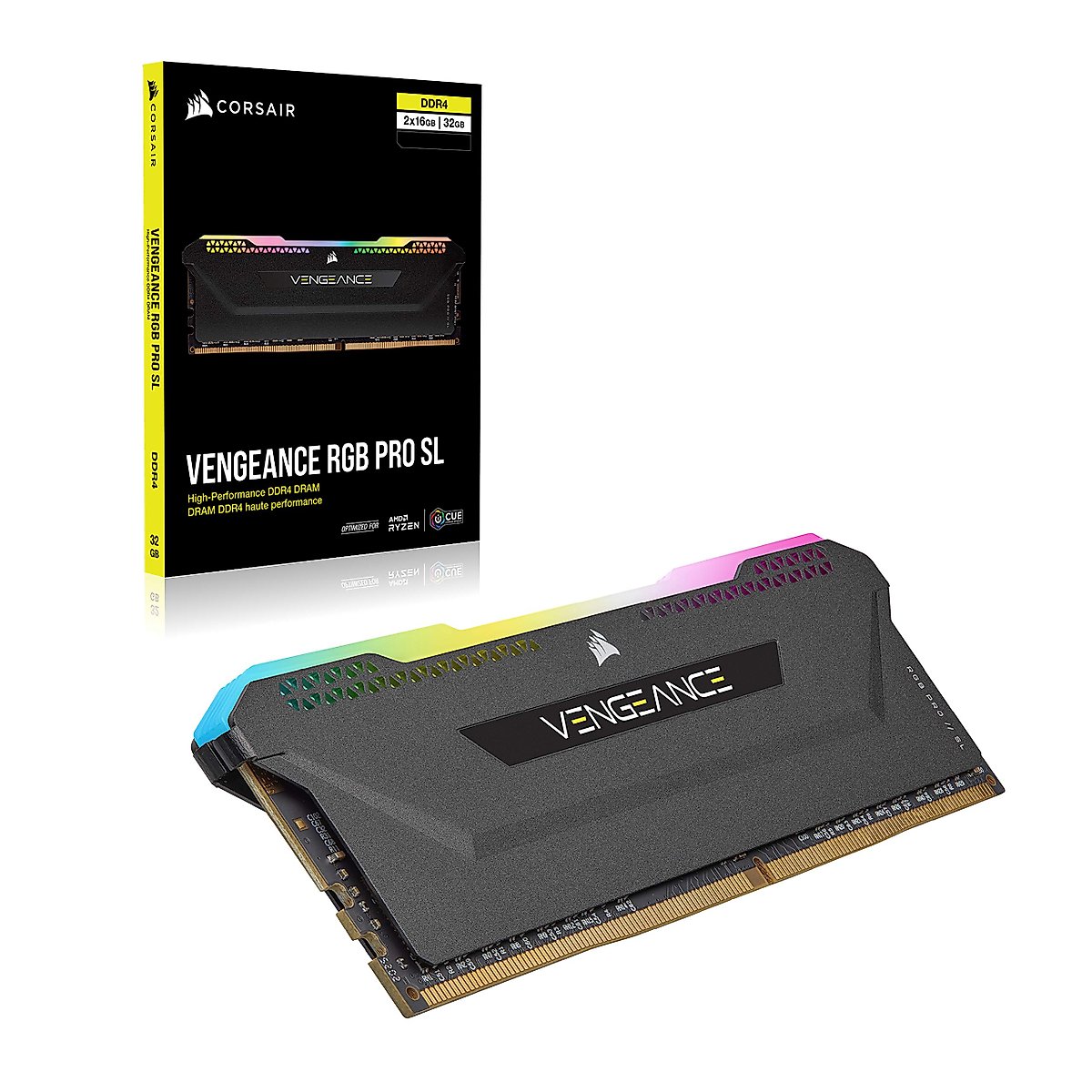 Corsair Vengeance RGB PRO SL 16GB (2x8GB) DDR4 3600MHz C16 Optimized for AMD Ryzen Desktop Memory (10 Ultra-Bright RGB LEDs, Custom Performance PCB, Tight Response Times, Intel XMP 2.0) Black