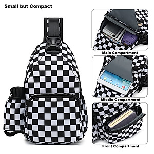 Xunteny Checkered Sling Bag Backpack for Women, Small Chest Bag Crossbody Shoulder Bags for School Traveling Hiking Cycling