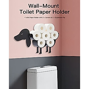 Dachshund Toilet Paper Storage, Funny Dog Wall Mounted or Free Standing Bathroom Toilet Paper Holder, Metal 8 Rolls Tissue Organizer for Home Decor