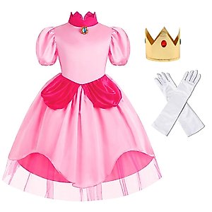 Oispvpes Girls Princess Peach dress Super Brothers Party Dresses Kids 3-12 Years pink 100