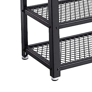 Benjara Vintage Wood and Metal Shoe Rack with 2 Mesh Shelves, Black and Brown