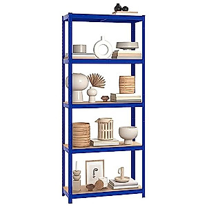 vidaXL Industrial Style 5-Layer Storage Shelves, 3-Piece Set, Blue - Galvanized Steel, Engineered Wood and Plastic for Residential and Commercial Use